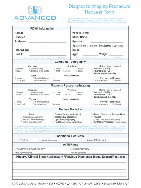 Fillable Online Avmi Diagnostic Imaging Procedure Request Form Fax Email Print Pdffiller