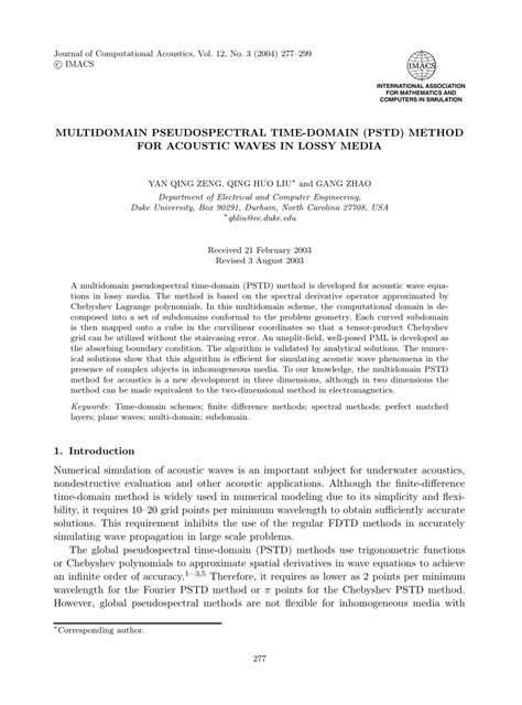 Pdf Multidomain Pseudospectral Time Domain Pstd Method For Acoustic