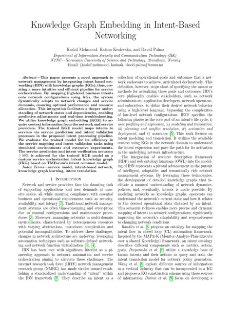 Knowledge Graph Embedding In Intent Based Networking Pdf