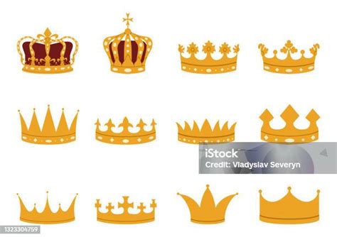 Ilustración De Conjunto De Coronas De Oro En Un Estilo Plano Coronas