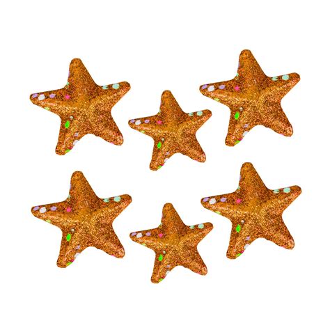 Mini Estrellas Navideñas Con Diamantina Color Naranja 6 Piezas Waldos
