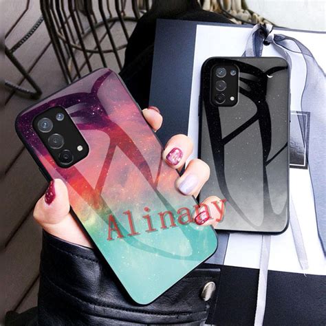 กรณี Oppo A74 4g 5g ฝาครอบกรณี Gradient Starry Glass Casing Oppo A74