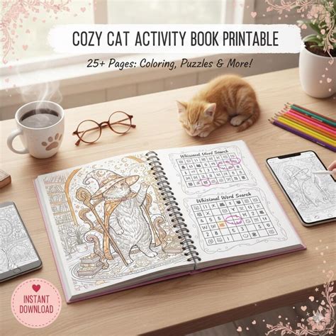 Cozy Cat Activity Book Printable Sudoku Word Search Coloring Pages