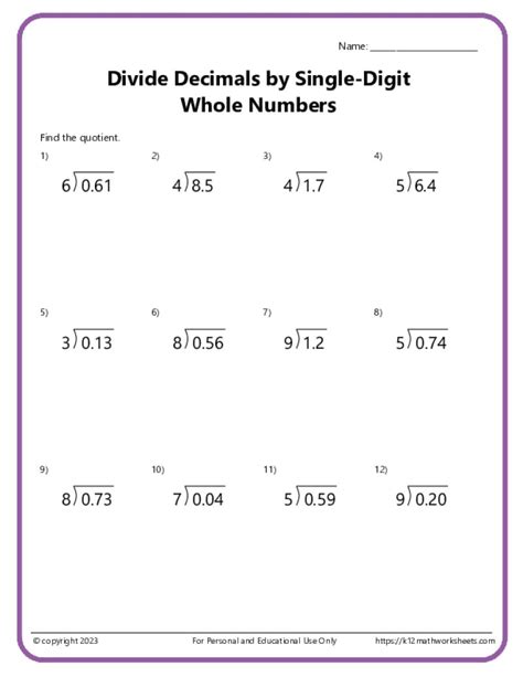 Worksheets One Digit Decimal Multiplication Grade 6 Worksheets