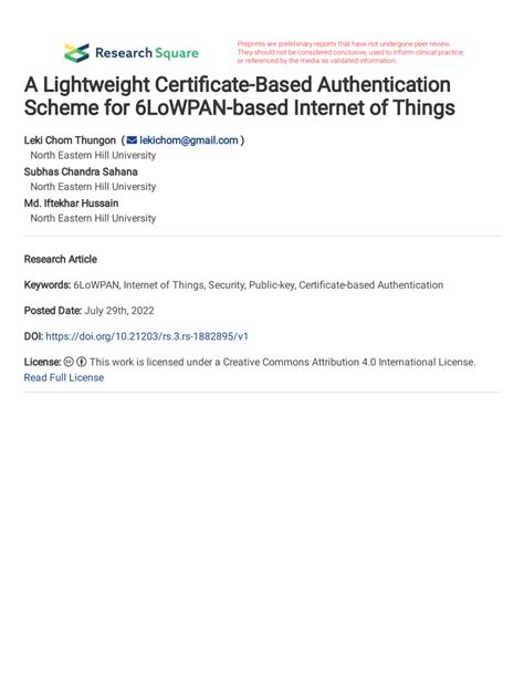 Pdf A Lightweight Certificate Based Authentication Scheme For 6lowpan