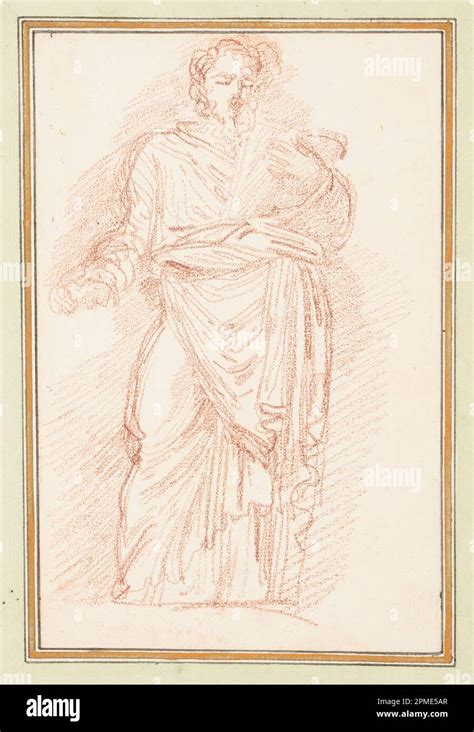 Drawing Robed Figure With Tie Around Waist Jean Robert Ango French