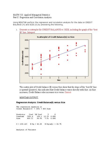 Math 533 Part C Regression And Correlation Analysis Pdf P Value