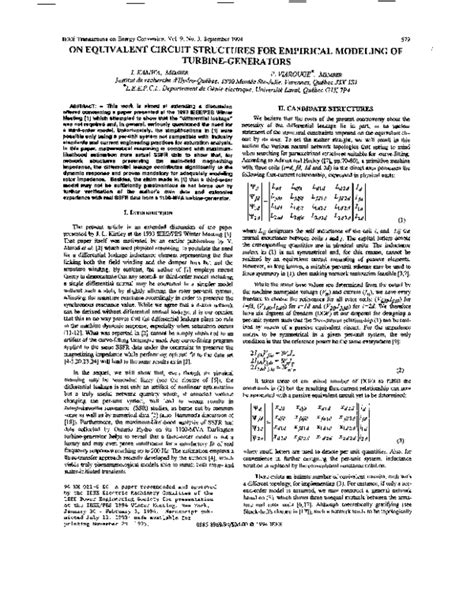 Pdf On Equivalent Circuit Structures For Empirical Modeling Of Turbine Generators