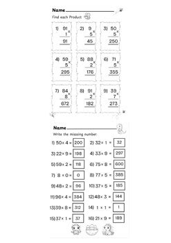 Multiplication 2 Digit Numbers 3rd Grade Math Worksheets Practice Printable