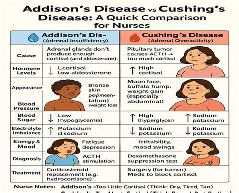 Addison Vs Cushing Disease Med Surg Endocrine Cheat Sheet For Nursing