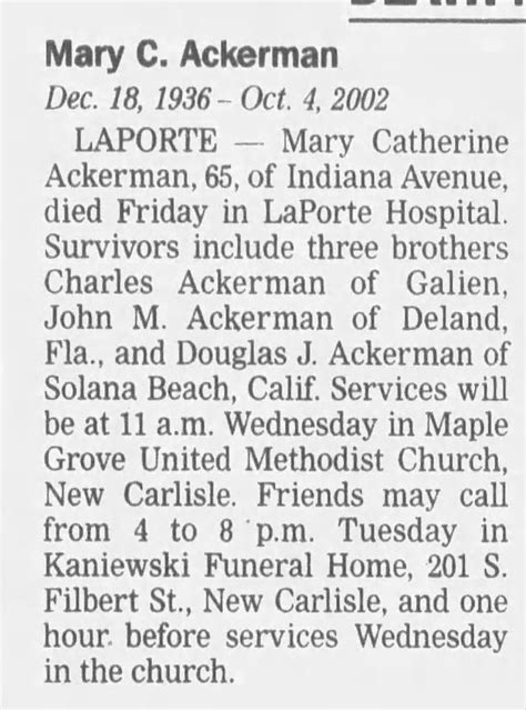 Mary Catherine Ackerman 1936 2002 Find A Grave Memorial