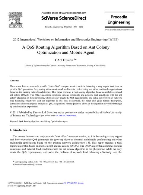 Pdf A Qos Routing Algorithm Based On Ant Colony Optimization And