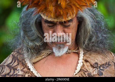 Portrait Of Rapa Nui Islander In Traditional Costume On Easter Island