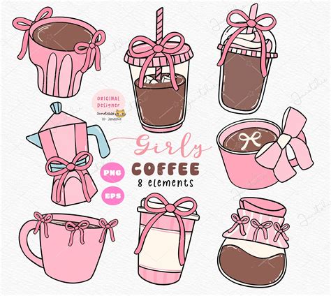 Coquette Coffee Png Girly Coffee Png Retro Pink Coffee Iced Coffee Girly Svg Cute Doodle Hand