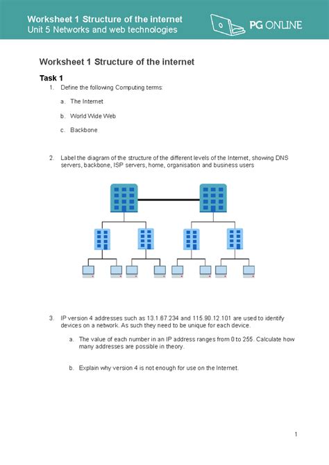 Networks Worksheet 1 Structure Of The Internet Unit 5 Networks And
