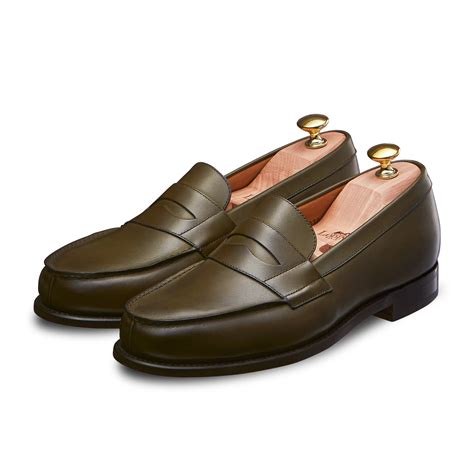 Mocassin Vert Kaki En Cuir De Veau Pleine Fleur Semelle Cuir En Cousu Goodyear Loding
