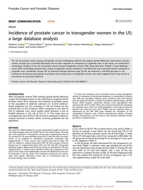 Pdf Incidence Of Prostate Cancer In Transgender Women In The Us A Large Database Analysis