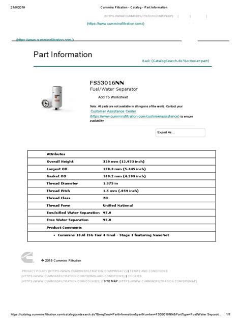 Cummins Filtration Fs53016nn Part Information Pdf Digital Rights Privacy