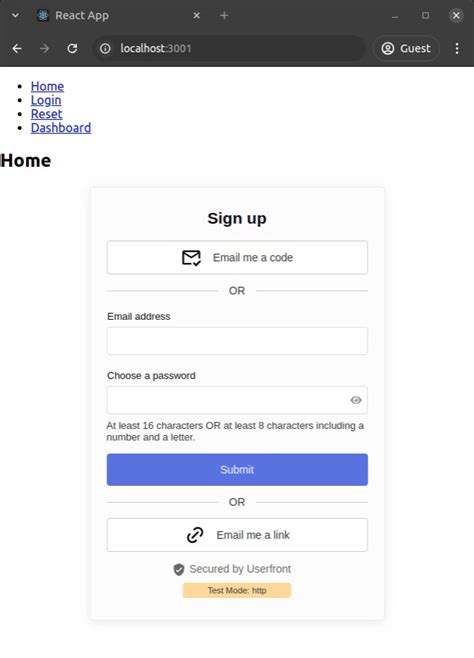 React Auth Example Userfront Documentation