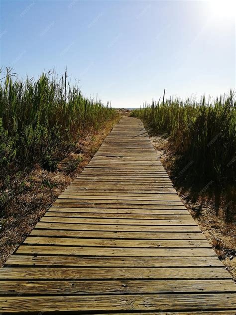 Premium Photo Wooden Boardwalk On Beach Against Clear Sky