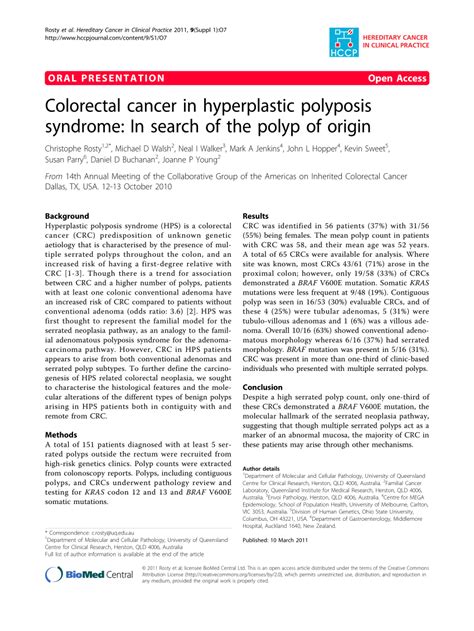 Pdf Colorectal Cancer In Hyperplastic Polyposis Syndrome In Search
