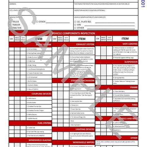 Dot Annual Vehicle Inspection Pdf Forms Etsy