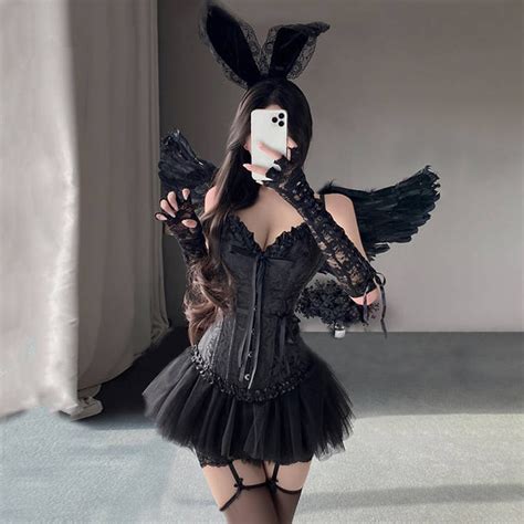 Yomorio Sexy Devil Corset Costume Anime Dark Angel Costume Black Sweet