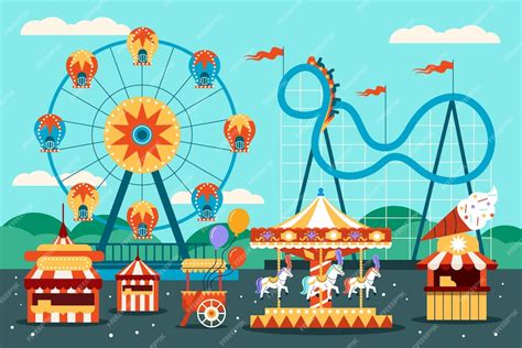 Premium Vector Hand Drawn Amusement Park Illustration