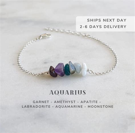 Aquarius Bracelet Sterling Silver Raw Crystals Zodiac Sign Astrology