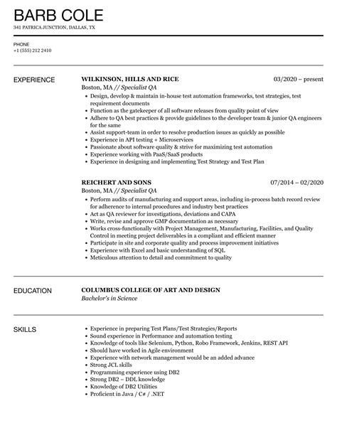 Specialist QA Resume Samples Velvet Jobs Specialist QA Resume Samples Velvet Jobs
