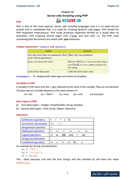Hsslive Cs Chapt 10 Server Side Php Pdf Php Data Type