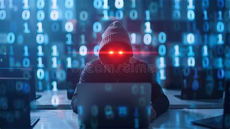 Hacker With Red Eyes In Cybersecurity Threat Stock Illustration Illustration Of Hacking