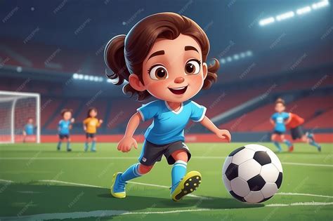 Chica Linda Y Feliz Jugando Al Fútbol Ilustración Vectorial De