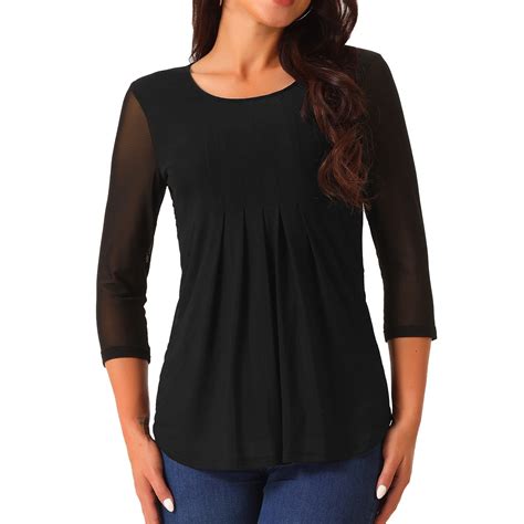 Daring Diva Pleated Double Layers Mesh Blouse L Black Walmart