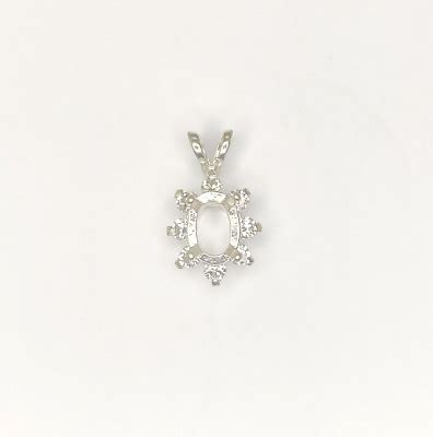 Oval Halo Cluster Sterling Silver Cubic Zirconia Semi Mount Pendant