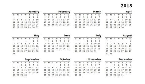 2015 Yearly Calendar Template In Landscape Format 2015 Yearly Calendar