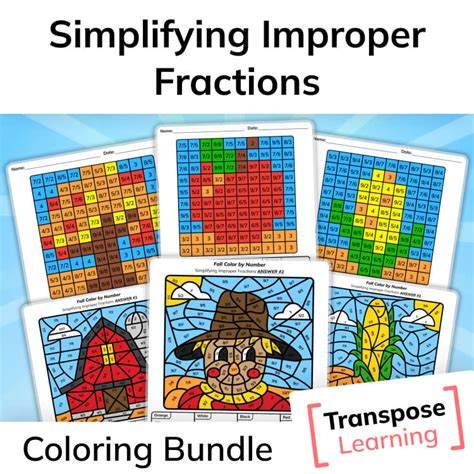 Simplifying Improper Fractions Fall Math Coloring Bundle Tpt
