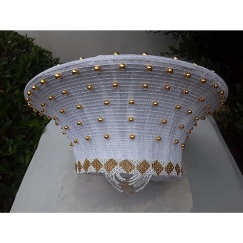 Large White And Gold Zulu Hati Large Zulu Hat African Hat Isicholo Afrikrea