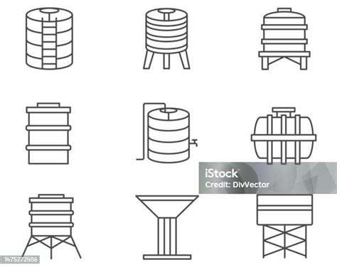 Wassertanksymbolsatz Stock Vektor Art Und Mehr Bilder Von Wasserturm