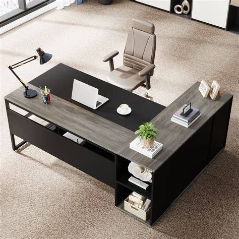 59 Inch L Shaped Computer Desk With Storage Drawers For Home Office