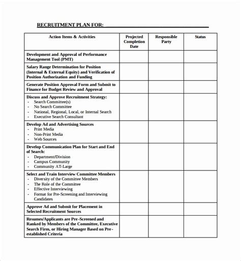 Recruitment Action Plan Template