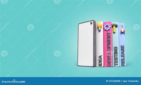 Mobile App Development Concept Stages Of Application Development 3d Render On Blue Stock