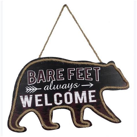 Wood Bear Bare Feet Wall Sign