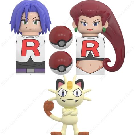 Pokemon Ash Ketchum Poké Ball Anime Bricks Pikachu Jessie James Meowth