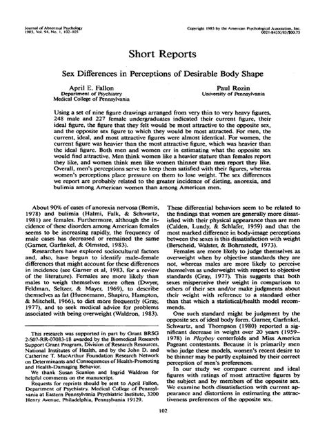 Sex Differences In Perceptions Of Desirable Body Shape Pdf Bulimia