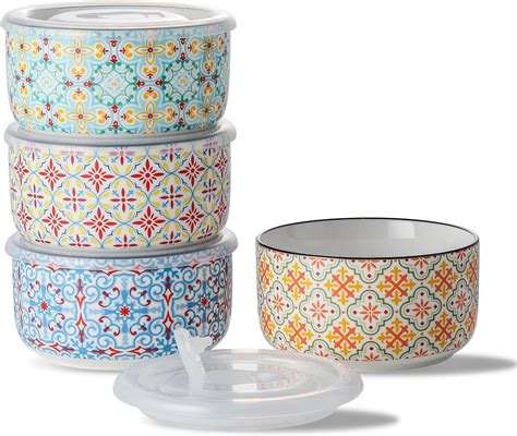 Chubacoo Ceramic Bowls Set With Lid Microwave Safe Set Of
