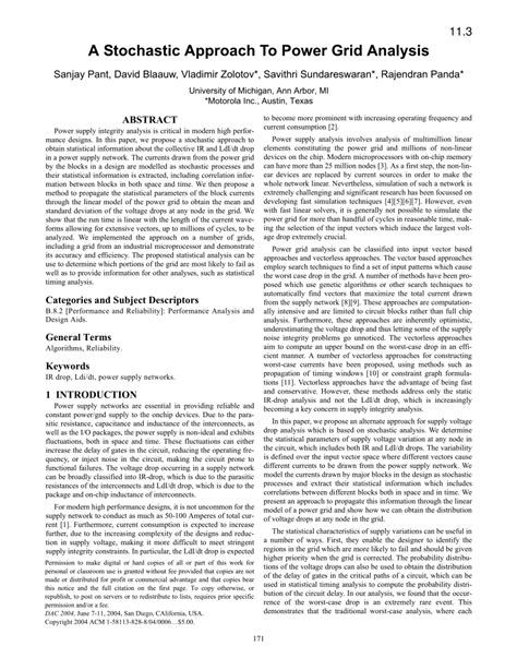 Pdf A Stochastic Approach To Power Grid Analysis