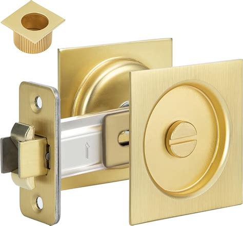 Goldenwarm Brushed Gold Pocket Door Lock With Pull Square Pocket Door