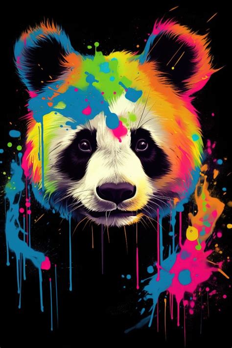 Colorful Panda Bear Animal Poster Picture Metal Print Paint By