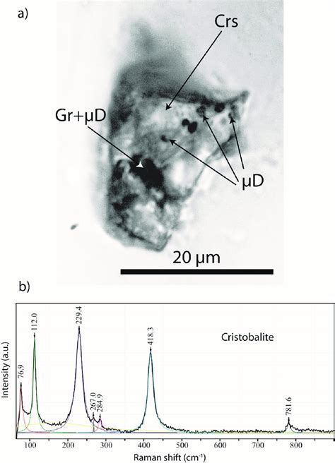 Corroded Cristobalite Crs Crystal With Graphite Gr And Microdiamond